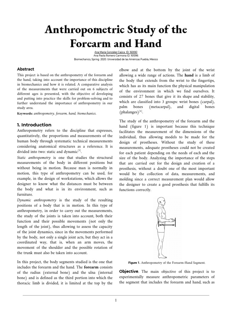 Anthropometric Analysis of Forearm and Hand | PDF | Anthropometry | Hand