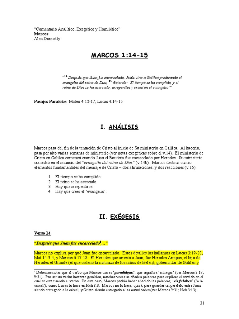 Marcos 1 (14-15) | PDF | Juan el apóstol | Jesús