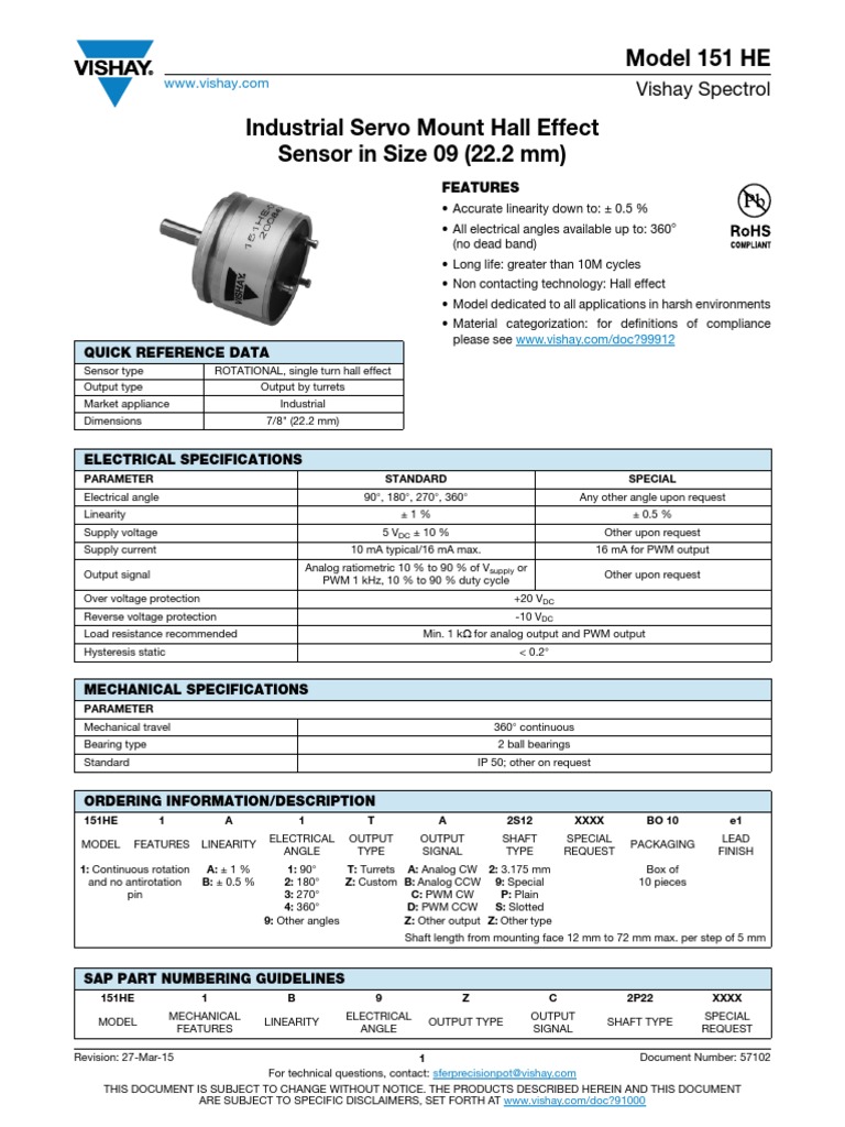 Model 151 HE: Vishay Spectrol | PDF | Hertz | Frequency