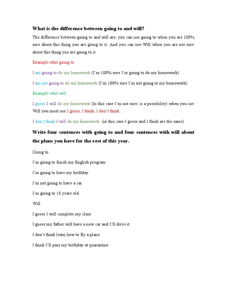 What Is The Difference Between Going To and Will | PDF