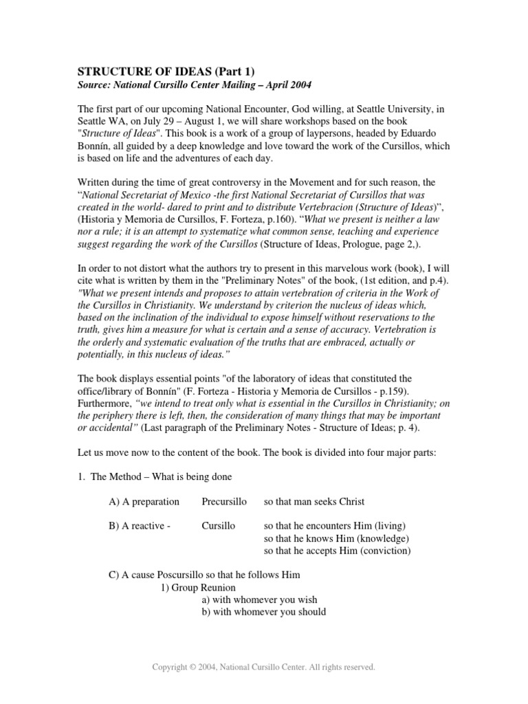 Structure of Ideas (Part 1) : Source: National Cursillo Center Mailing ...
