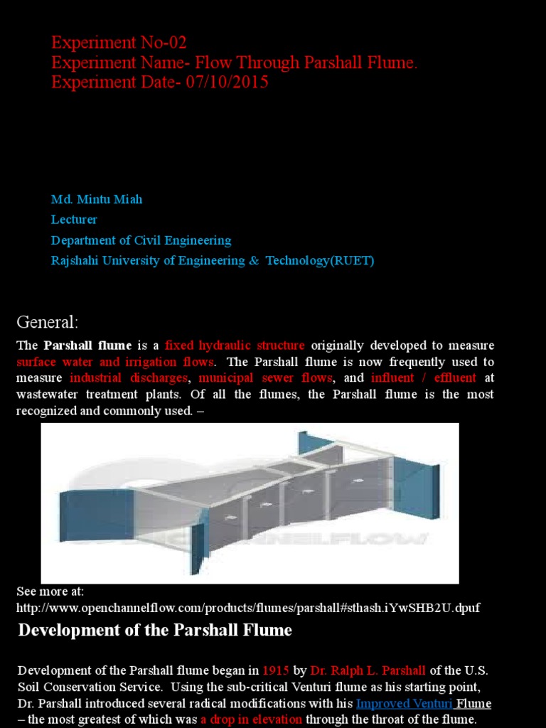Flow Measurement Using Parshall Flume | PDF | Chemical Engineering ...