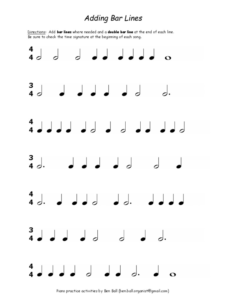 Piano Practice: Adding Bar Lines | PDF | Art