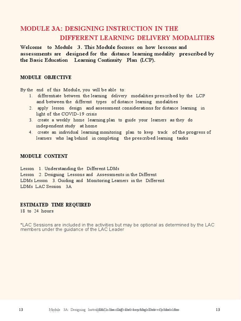 Module 3A - Designing Instruction in The Different LDMs | PDF ...