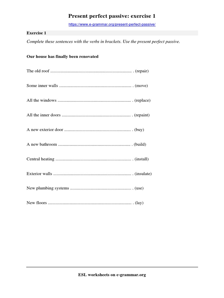 Present Perfect Passive Exercises | PDF | English Language | Language ...