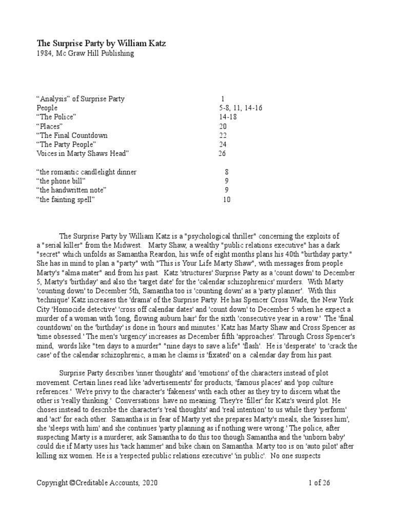 The Surprise Party William Katz | PDF | Mystery, Thriller & Crime Fiction