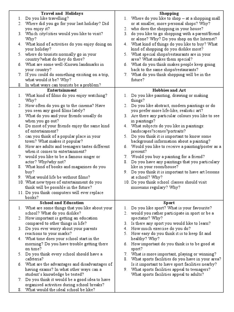 Speaking File Questions Cards | PDF | Meal | Foods