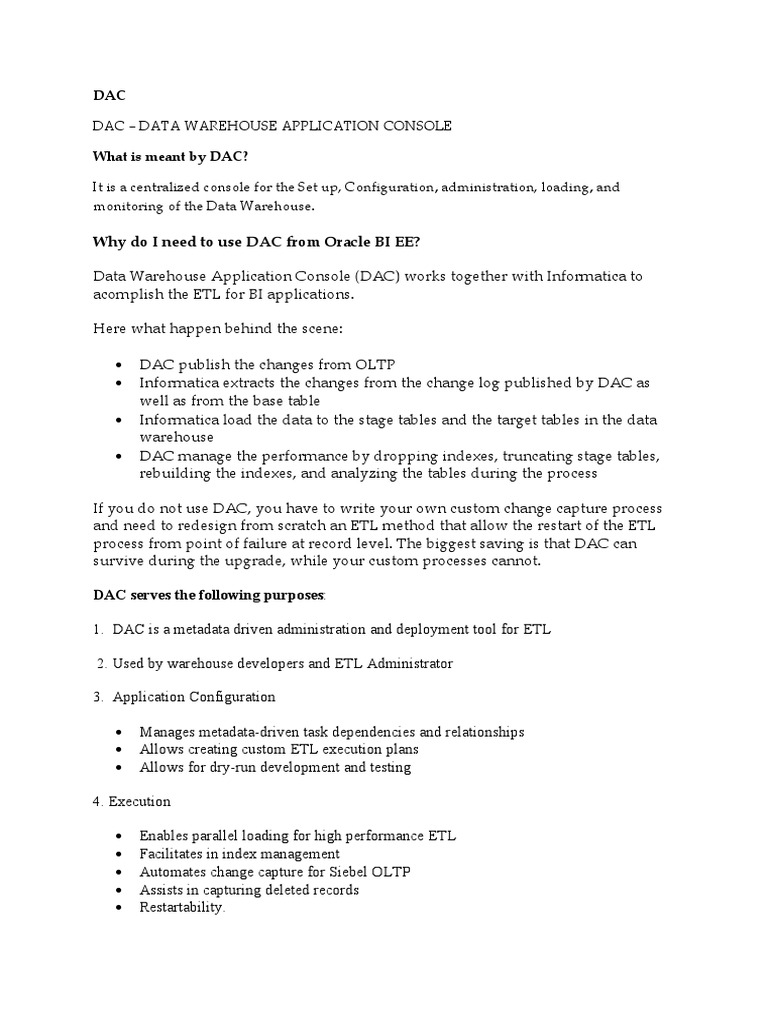 Why Do I Need To Use DAC From Oracle BI EE?: Dac - Data Warehouse ...