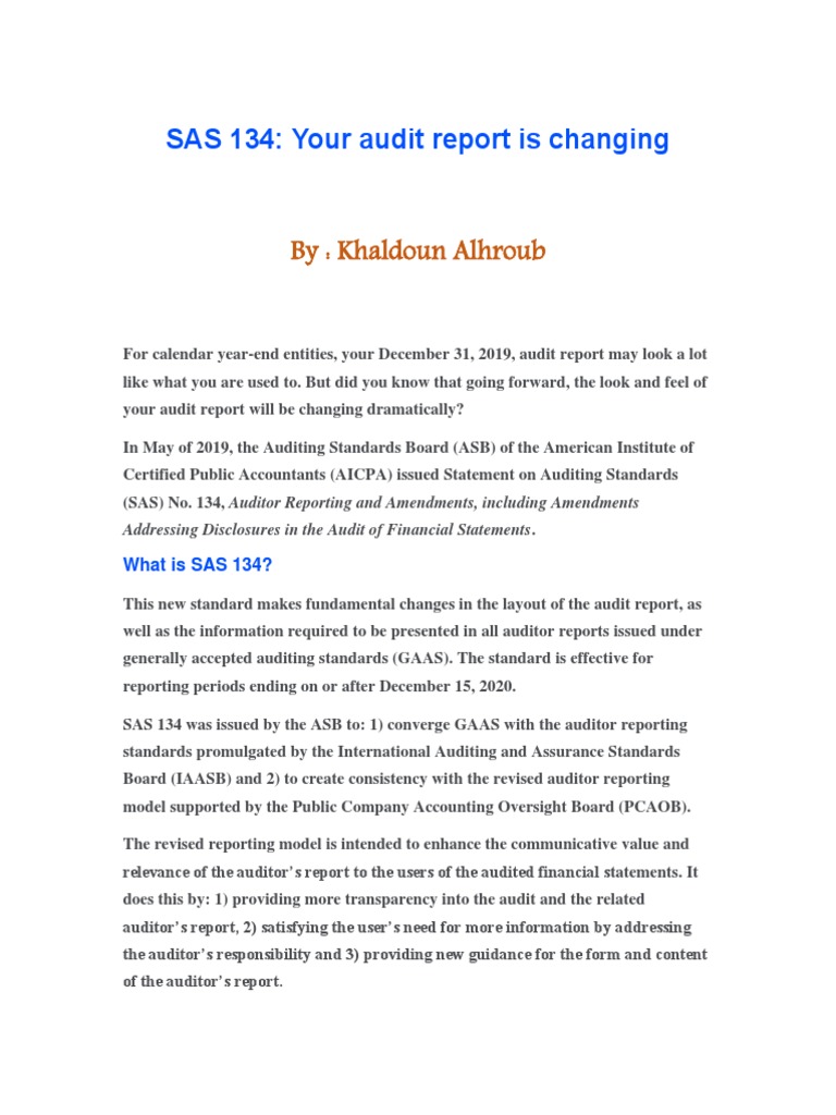 Sas 134 PDF | PDF | Auditor's Report | Going Concern