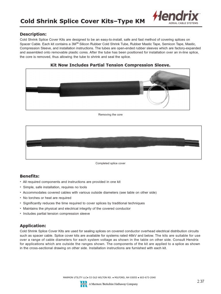 Cold Shrink Splice Cover Kits-Type KM: Description | PDF | Vacuum Tube ...