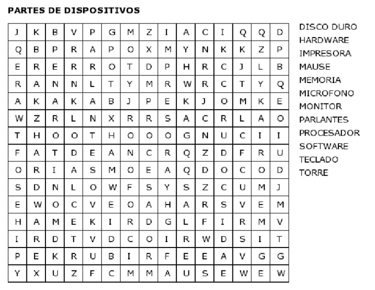 Sopa de Letras Sobre Partes de Dispositivos | PDF