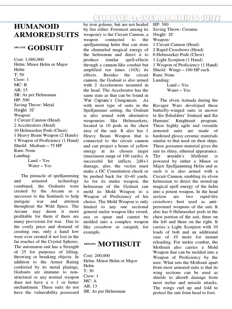 Chapter 3 Spelljamming Suits PDF | PDF | Shield | Weaponry