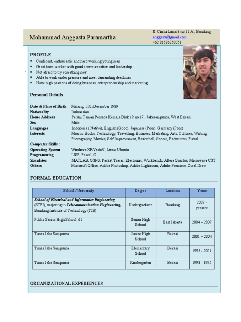 CV Mohammad Anggasta Paramartha (English) | PDF | Computing | Software
