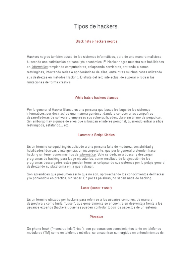 Tipos de Hackers: Black, White y Más | PDF | Edad de información ...