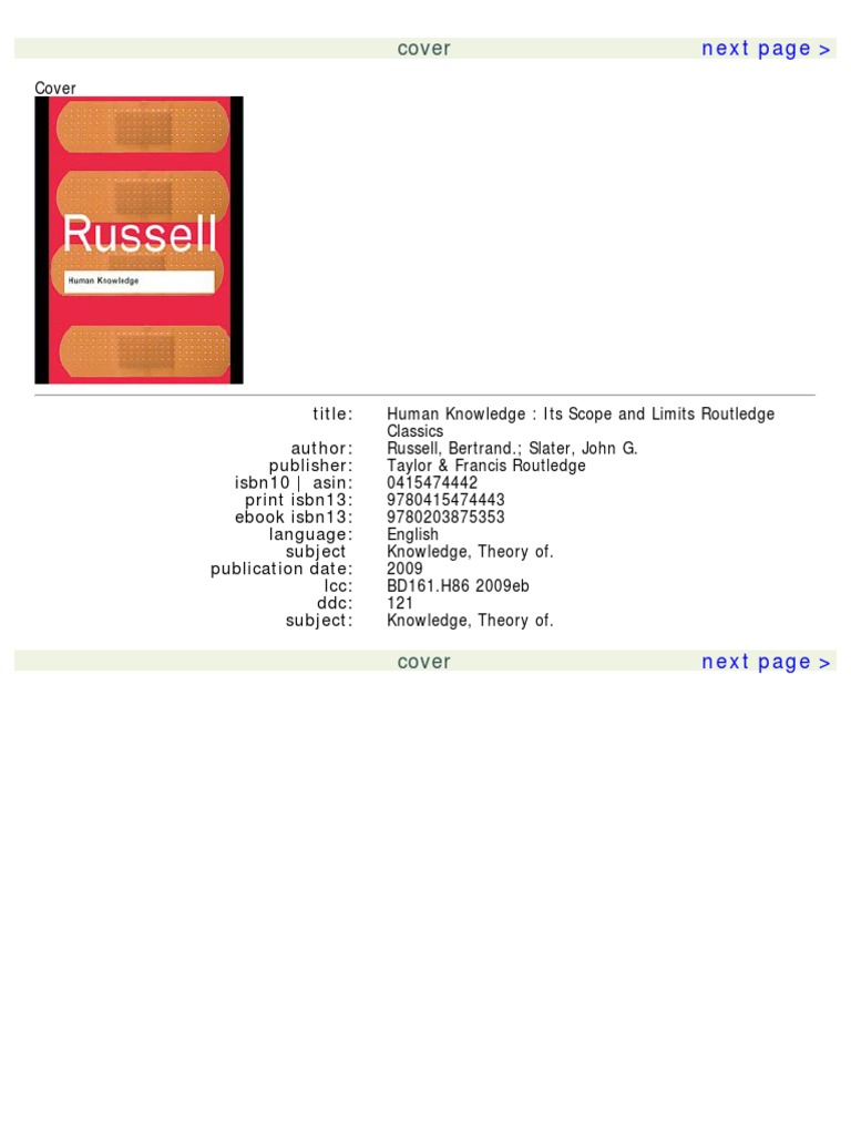 Bertrand Russell - Human Knowledge Its Scope and Limits | PDF ...