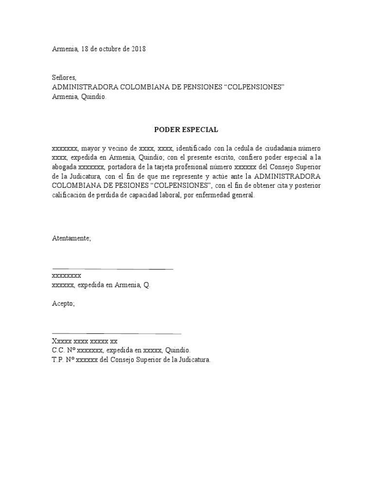 Modelo Poder Especial Ante Colpensiones | PDF