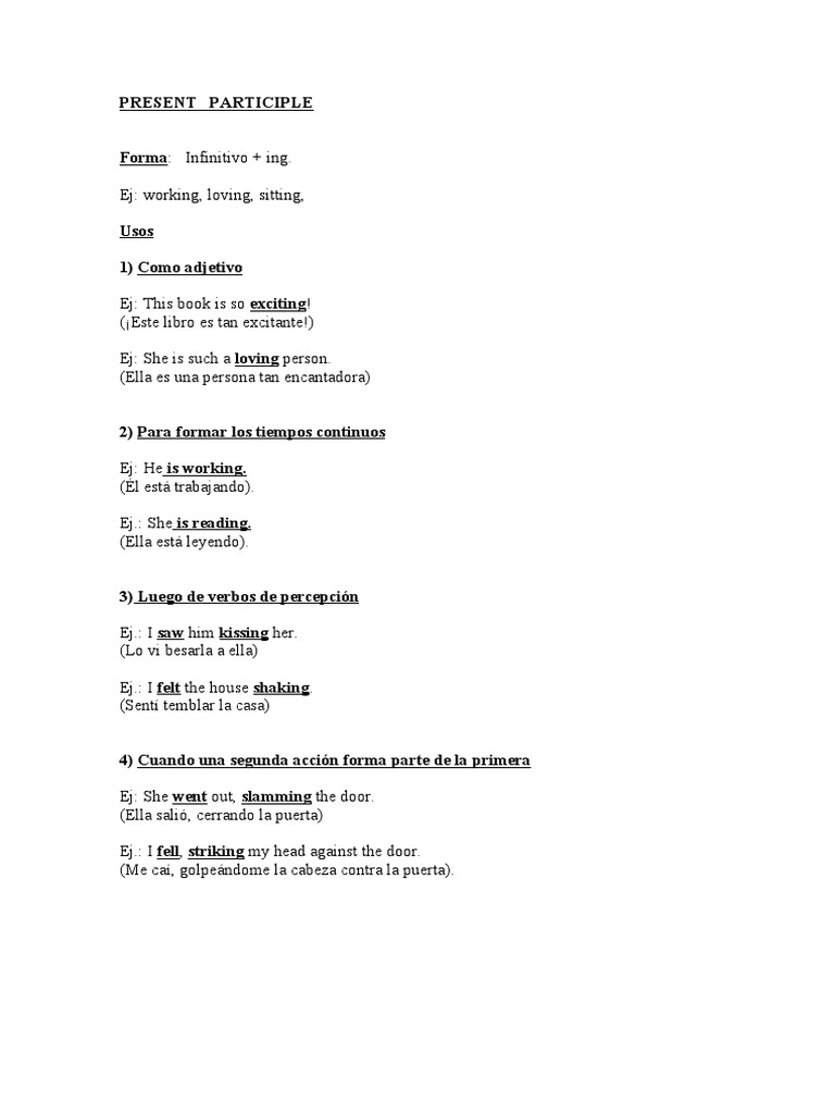 Usos del Participio Presente en Inglés | PDF | Relaciones personales ...