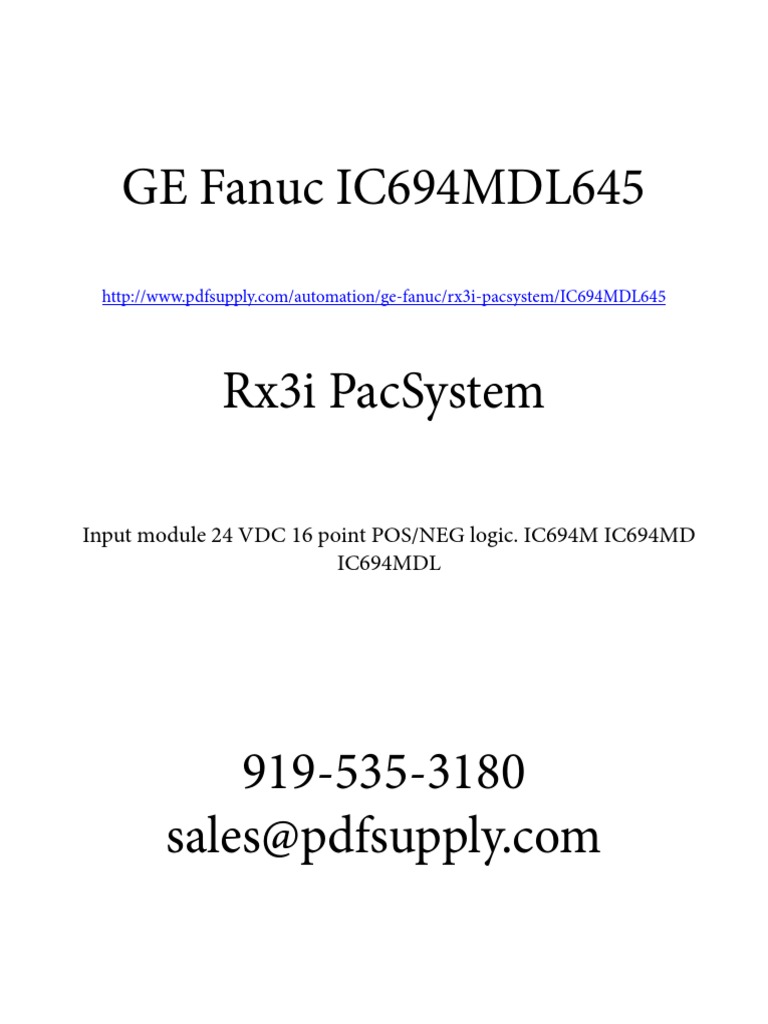 GE Fanuc IC694MDL645: Input Module 24 VDC 16 Point POS/NEG Logic. IC694M IC694MD IC694MDL | PDF ...