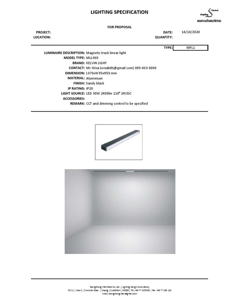 Lighting Specification: Project: Date: Location: Quantity: Type ...
