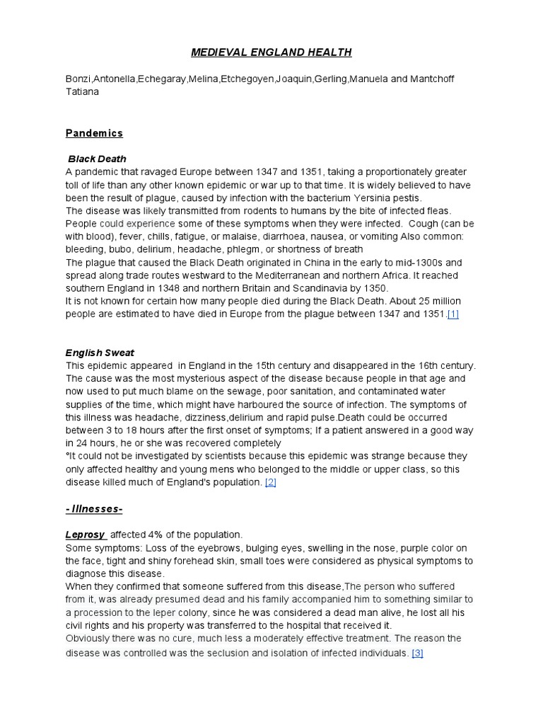 Medieval England Health | PDF | Tuberculosis | Black Death