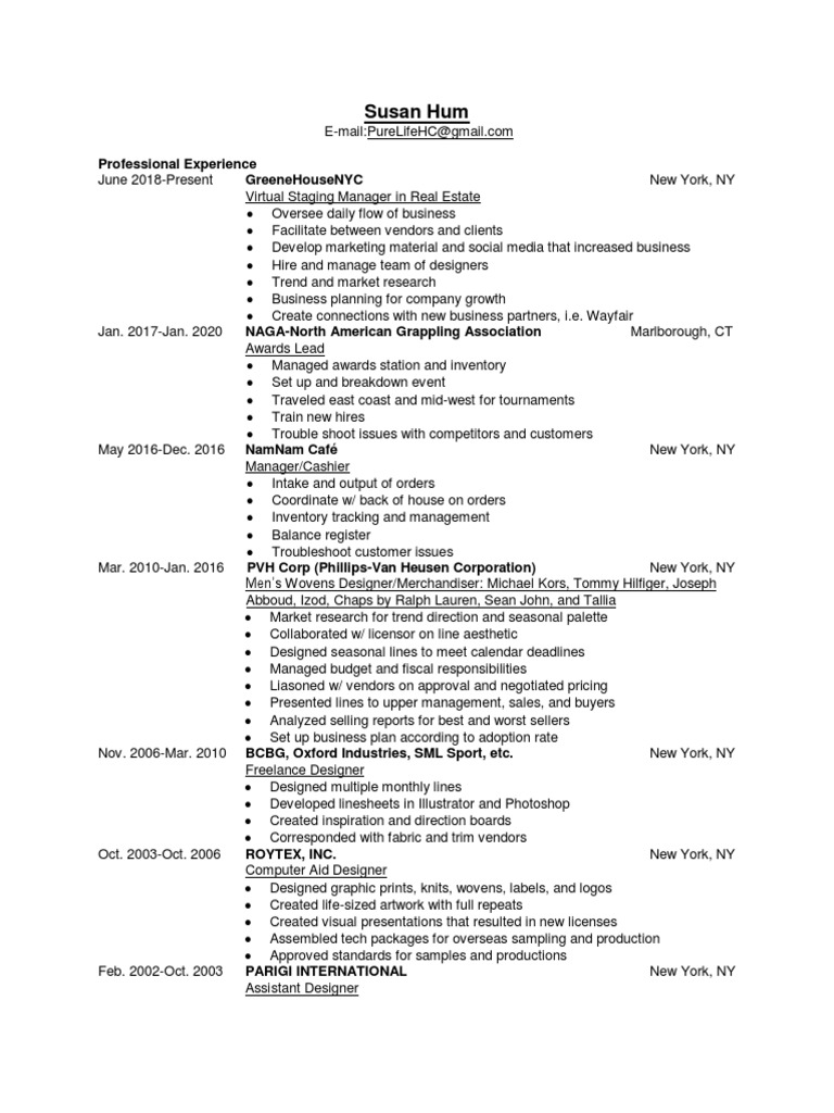 HC Resume-Susan Hum | Download Free PDF | Clothing | Business
