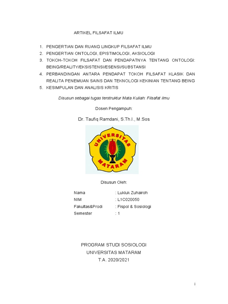 Filsafat Ilmu, Definisi Dan Ruang Lingkup, Ontologi, Epistimologi ...