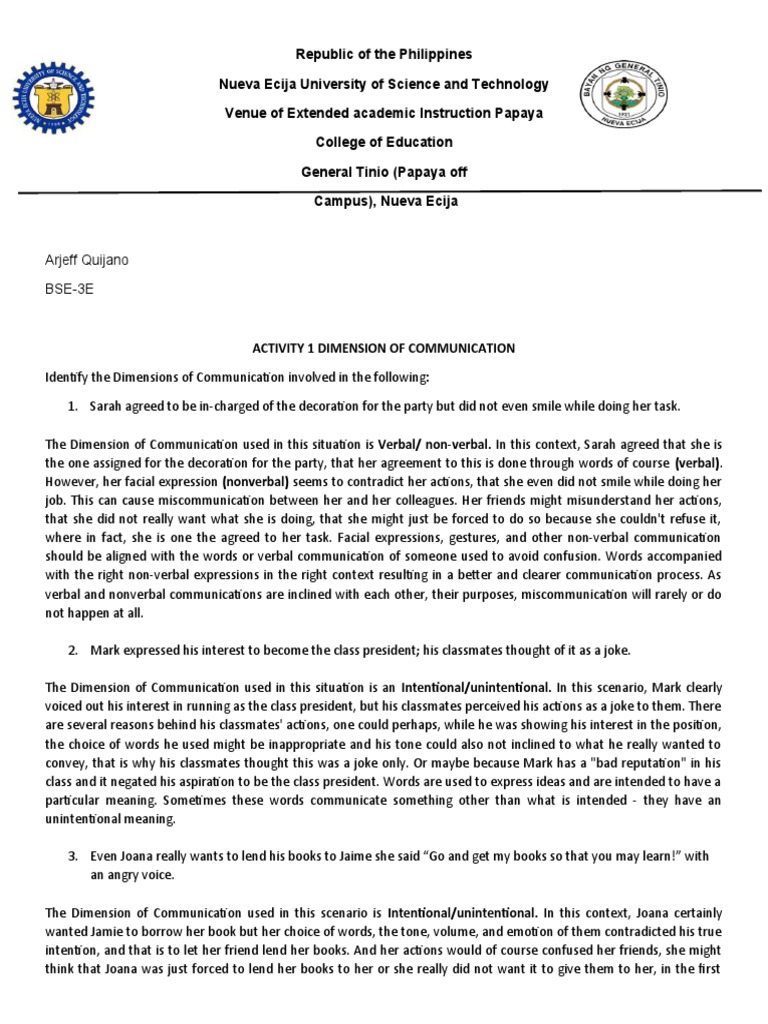 Dimensions of Communication | Download Free PDF | Nonverbal ...