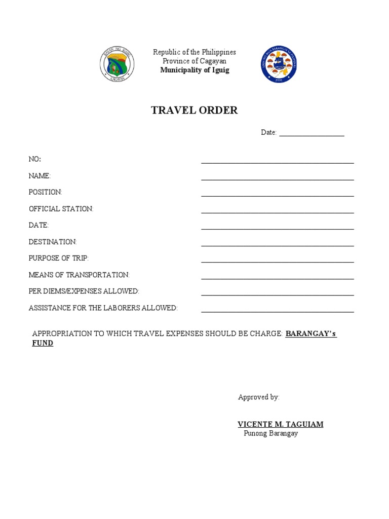 Travel Order: Municipality of Iguig | PDF