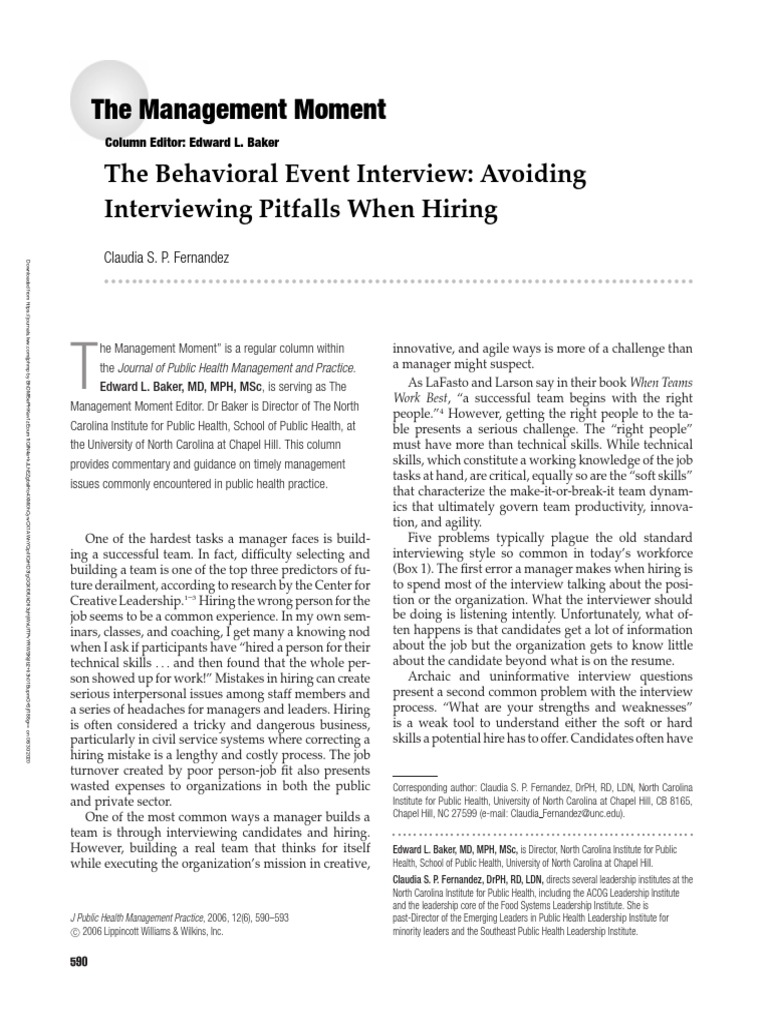 The Management Moment: The Behavioral Event Interview: Avoiding ...