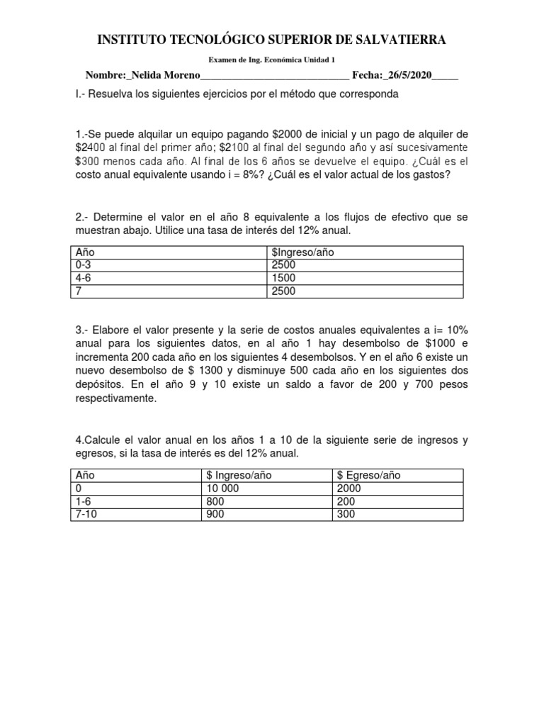 Examen | PDF | Finanzas y dinero