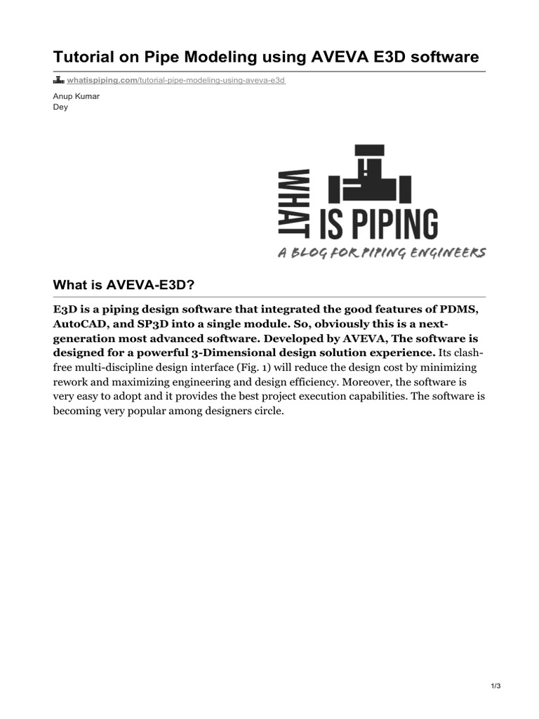 Tutorial On Pipe Modeling Using AVEVA E3D Software | PDF | Software ...