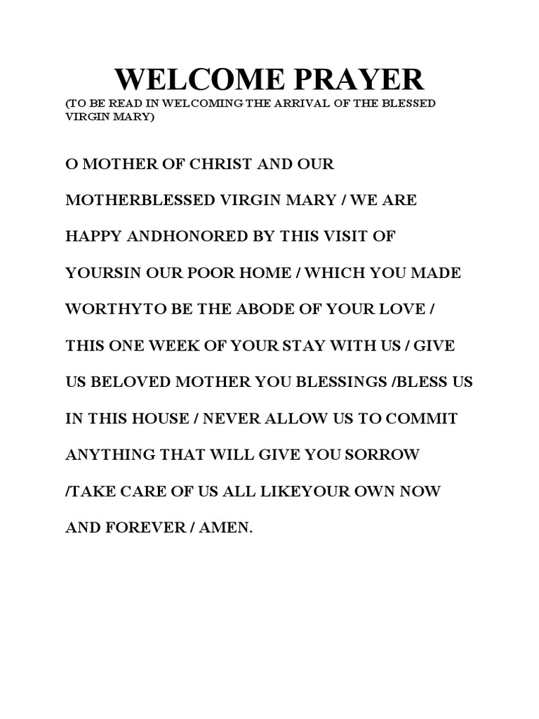 Welcome Prayer: (To Be Read in Welcoming The Arrival of The Blessed ...