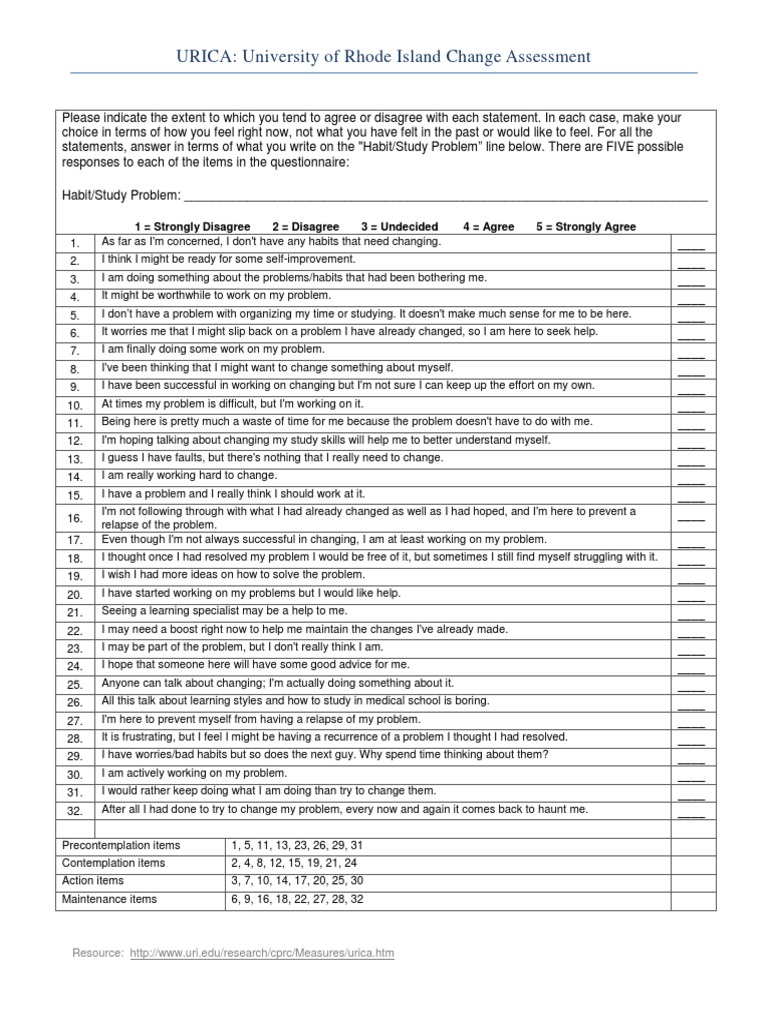 Assessing Readiness to Change Problem Habits: The University of Rhode ...