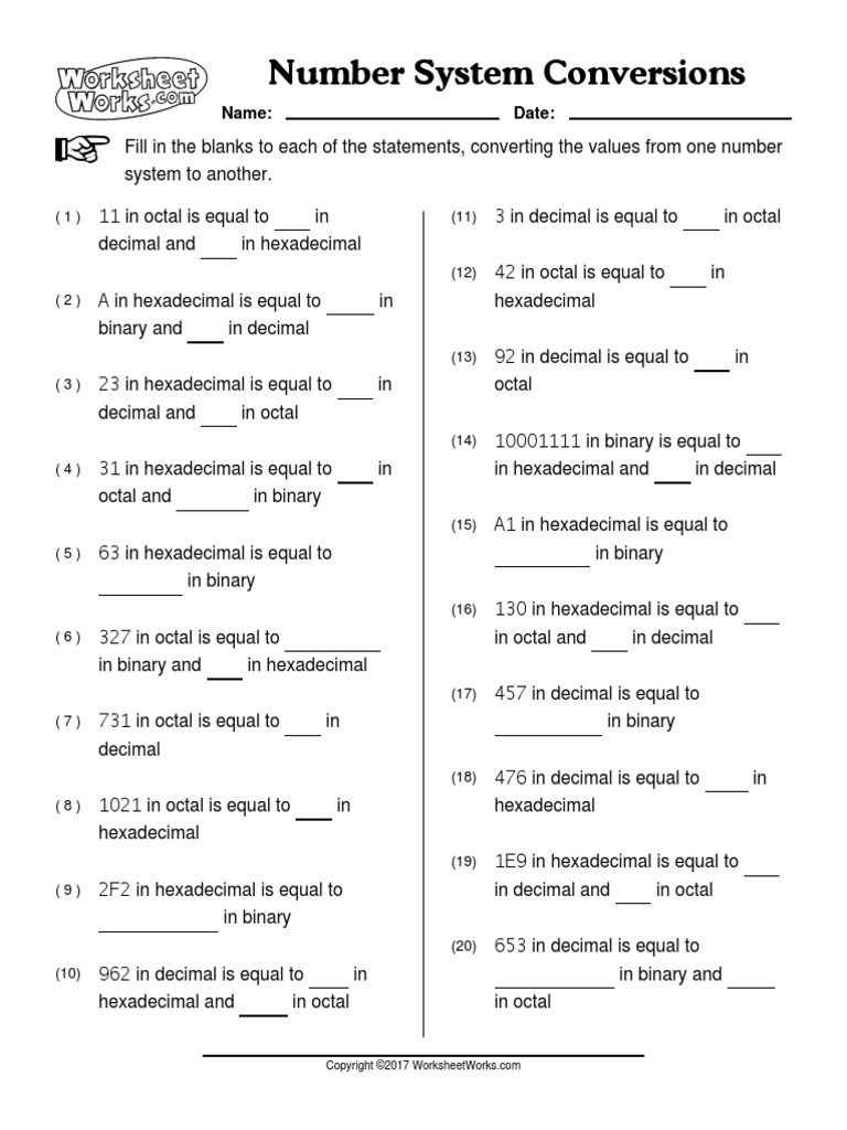 Number System Conversions: Name: Date | PDF | Decimal | Arithmetic