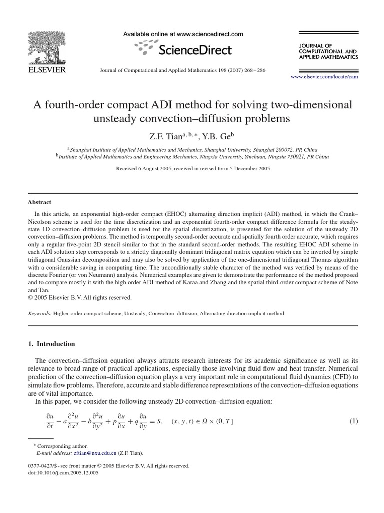 A Fourth-Order Compact ADI Method For Solving Two-Dimensional Unsteady Convection-Diffusion ...