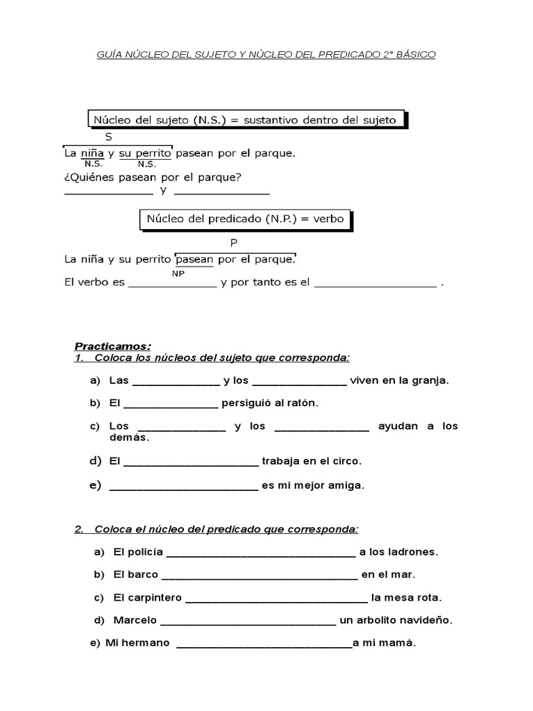 Guía Núcleo Del Sujeto y Núcleo Del Predicado 2 | PDF