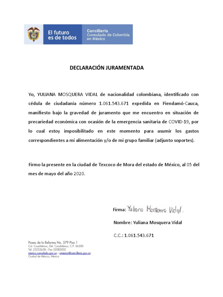 Declaración Juramentada | PDF