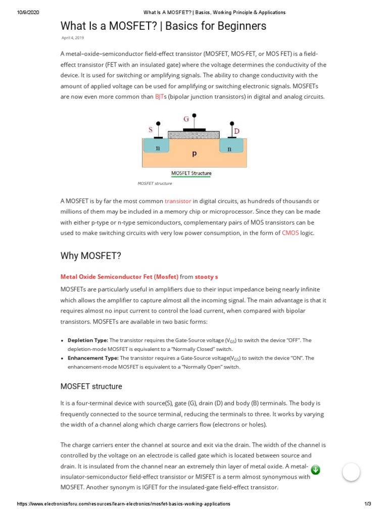 What Is A MOSFET - Basics, Working Principle & Applications | PDF ...