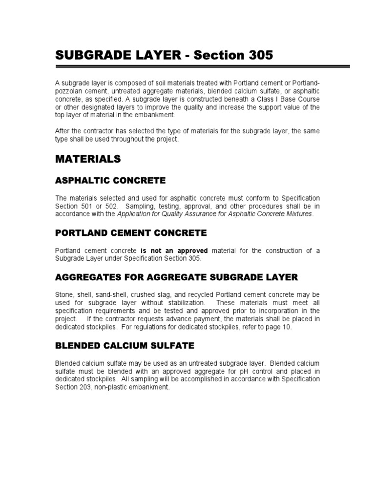 SUBGRADE LAYER - Section 305: Materials | PDF | Construction Aggregate ...
