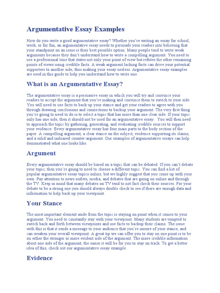Argumentative Essay Examples | PDF | Textbook | Essays