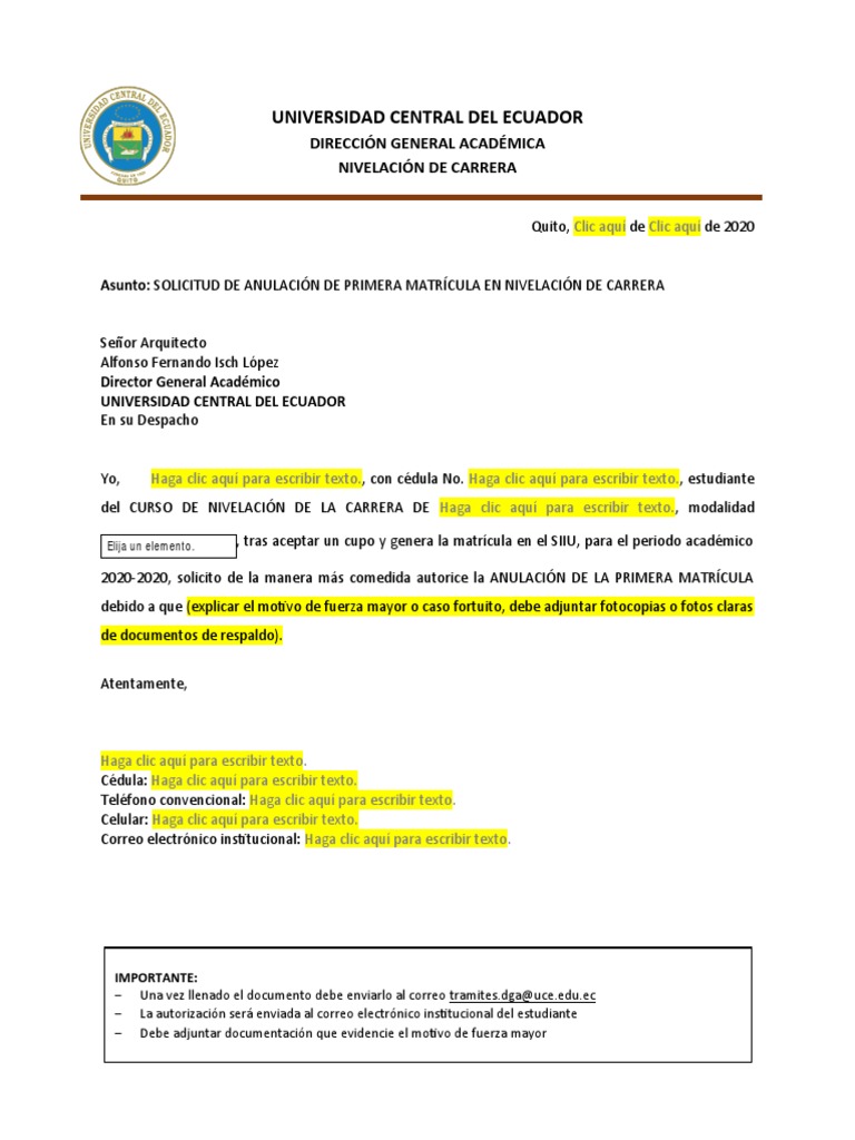 Formato Anulación de Matrícula en Nivelación | PDF