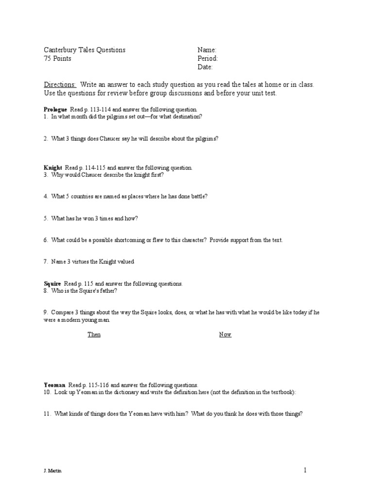 Canterbury Tales Questions | PDF | The Canterbury Tales