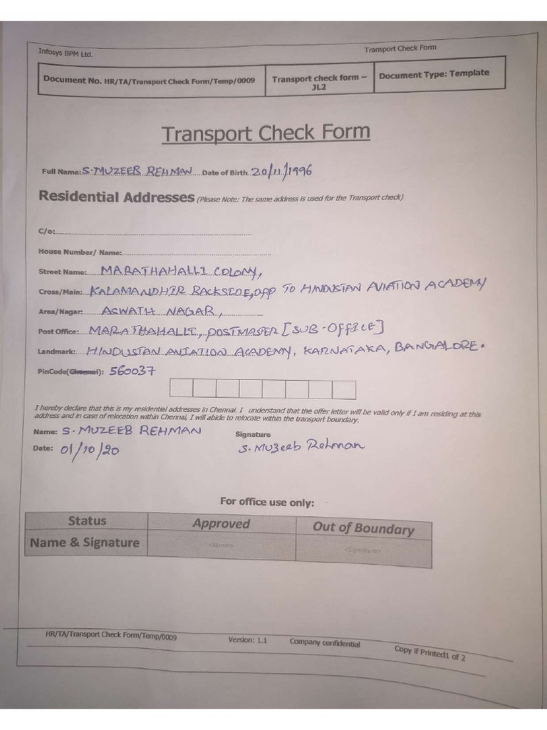 Transport Check Form | PDF