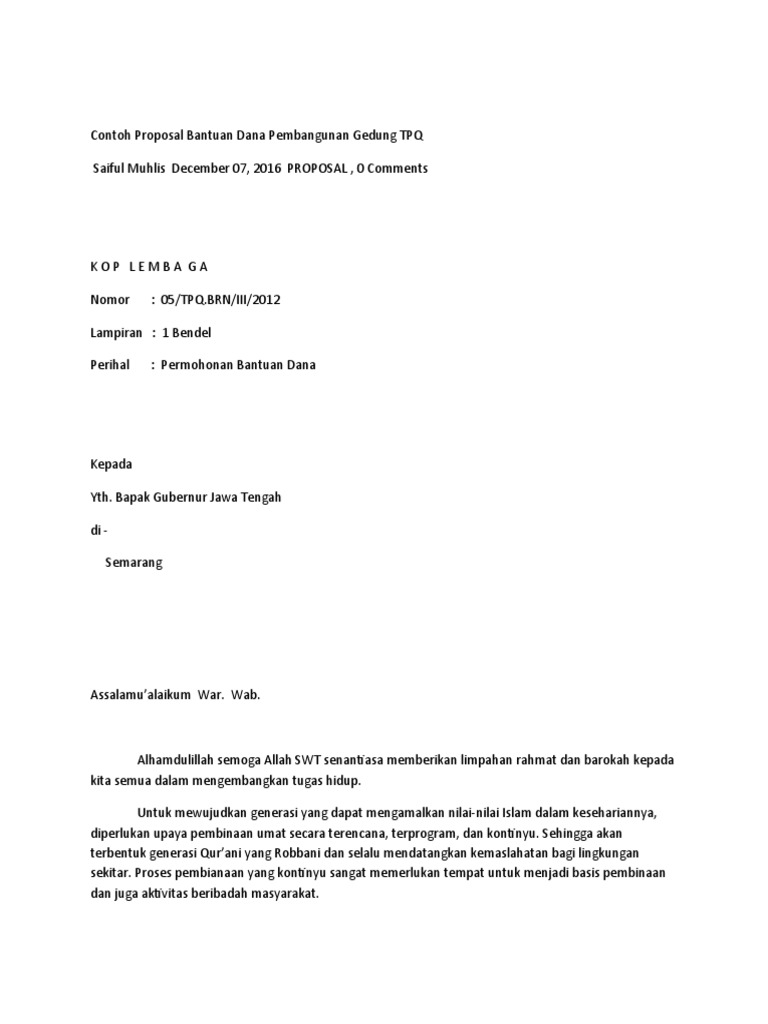 Proposal Pembangunan Gedung TPQ | PDF