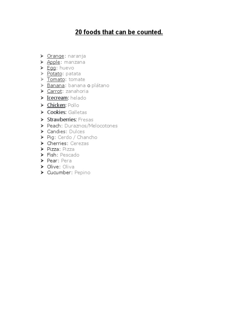 Countable vs. Uncountable Foods List | PDF