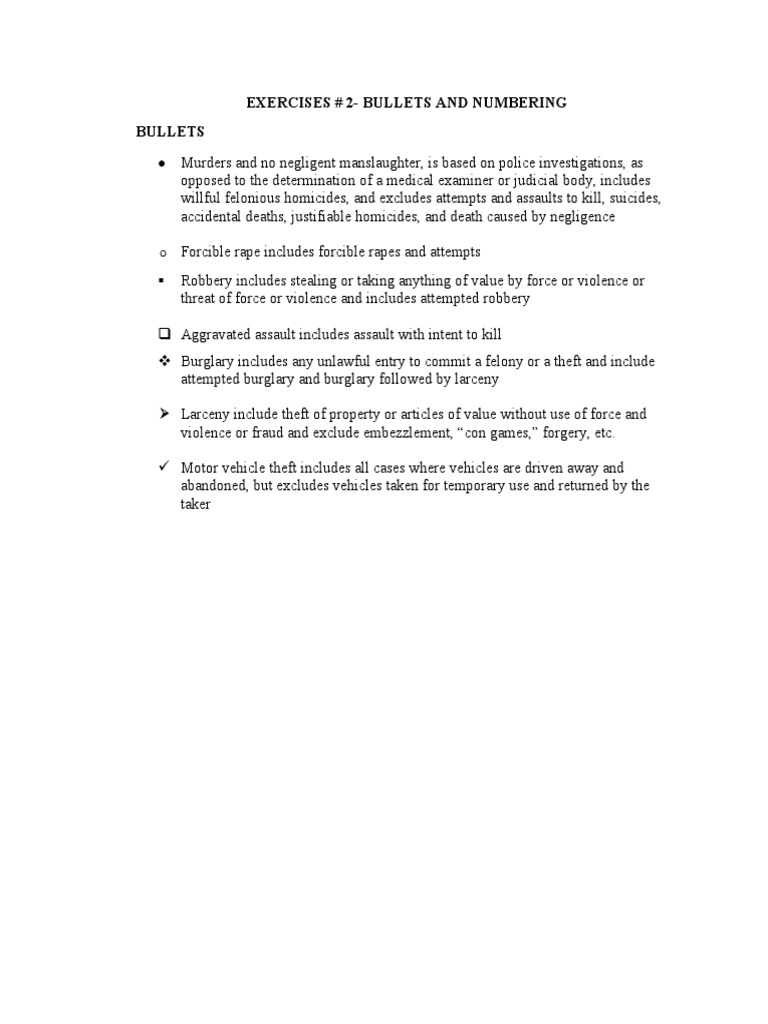 Exercise # 2 - BULLETS AND NUMBERING | PDF