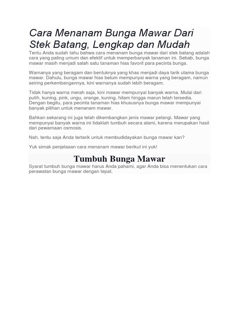 Cara Menanam Bunga Mawar Dari Stek Batang PDF | PDF