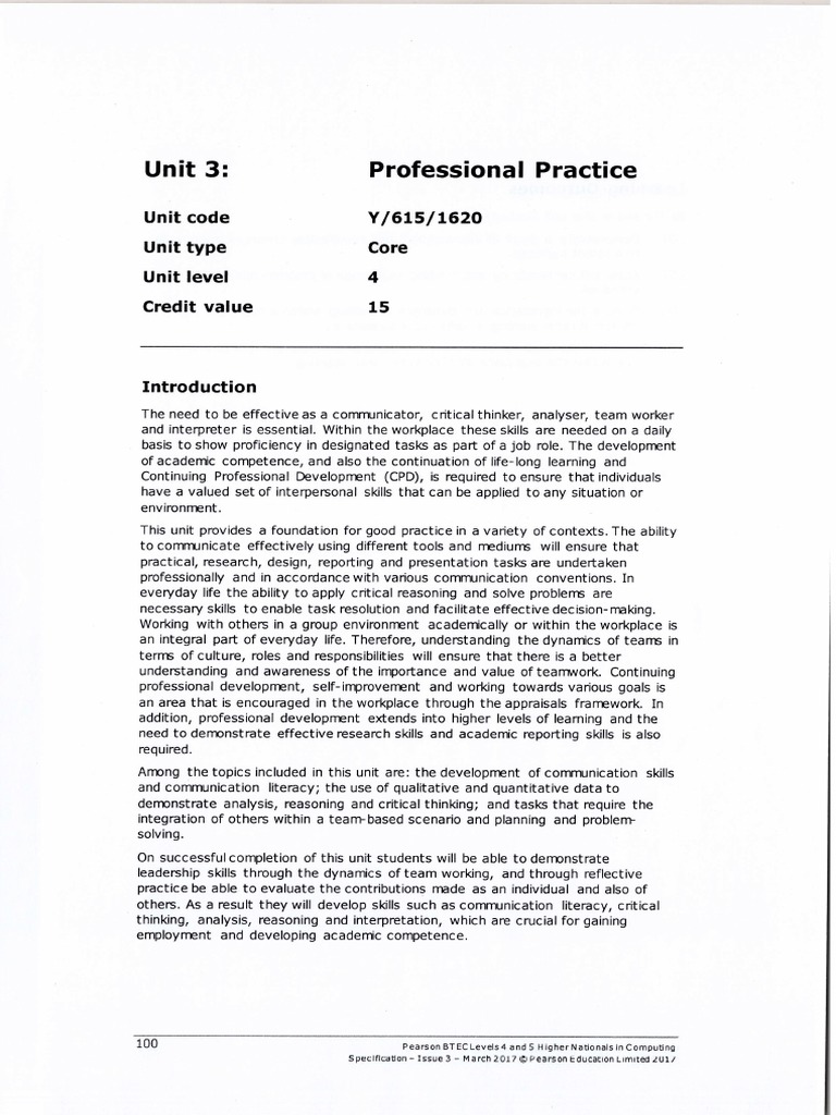 Unit 3 - Professional Practice PDF | PDF | Evaluation | Critical Thinking