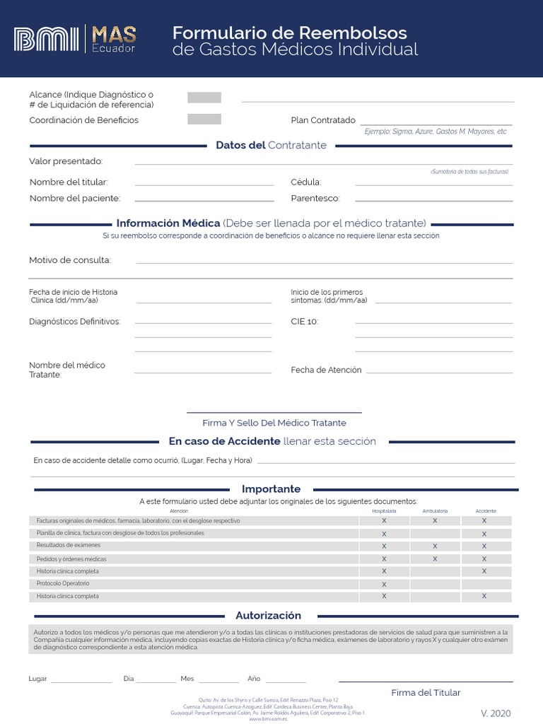 Formulario-De-Reembolsos-De-Gastos-Medicos-Cliente-Individual 2020 PDF | PDF | Historial médico ...