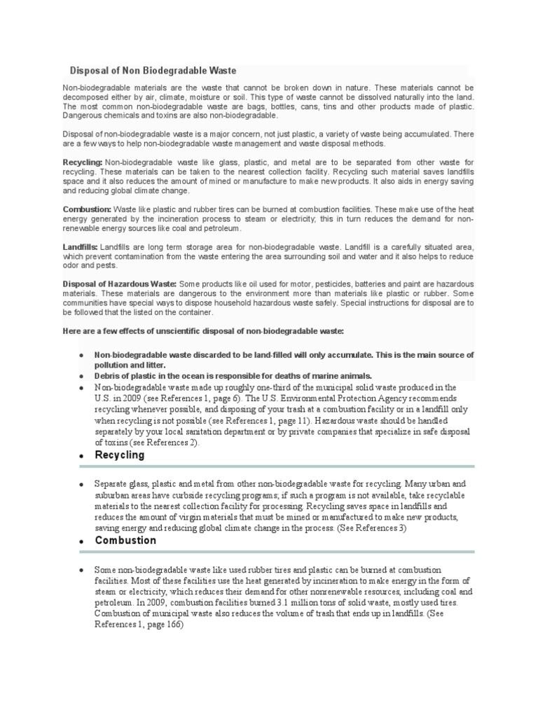 Non-Biodegradable Waste Disposal Methods | PDF | Waste Management ...